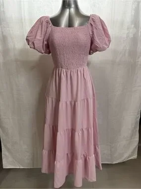PrettyGarden | Dresses | Smocked Squareneck Maxi Dress With Puff ...